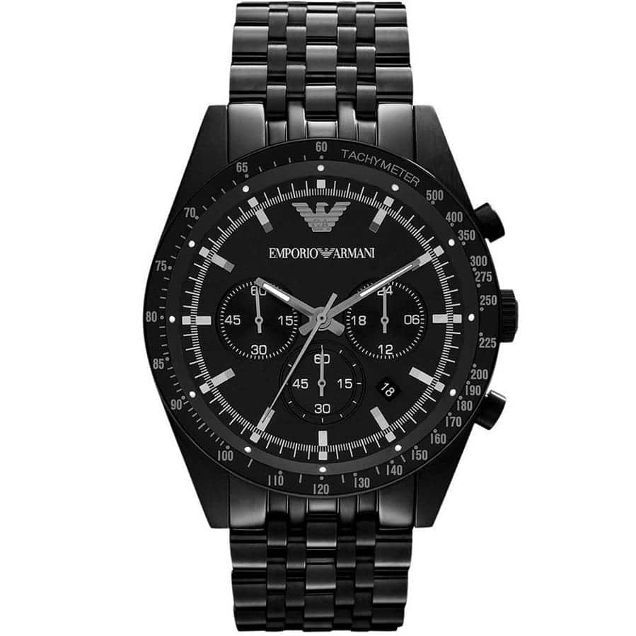 Emporio Armani Tazio Chronograph Matte Black Dial Black PVD-Plated Sta ...